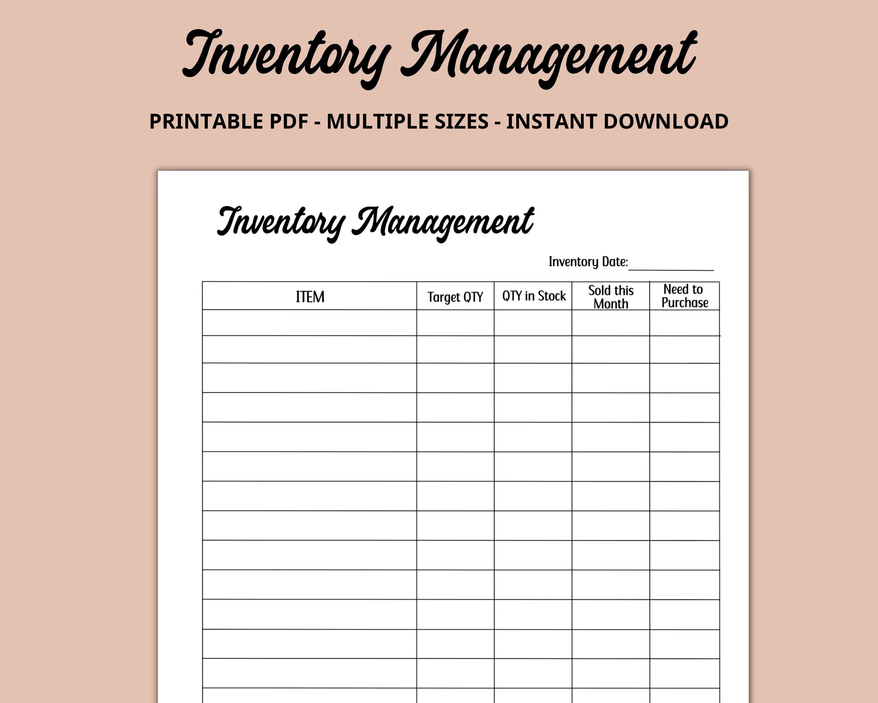 Inventory Management Printable Inventory Sheet Inventory List Product ...