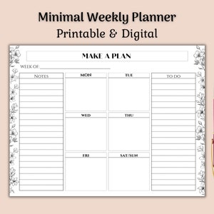 Minimal Weekly Planner, Printable Weekly Planner, Digital Weekly ...