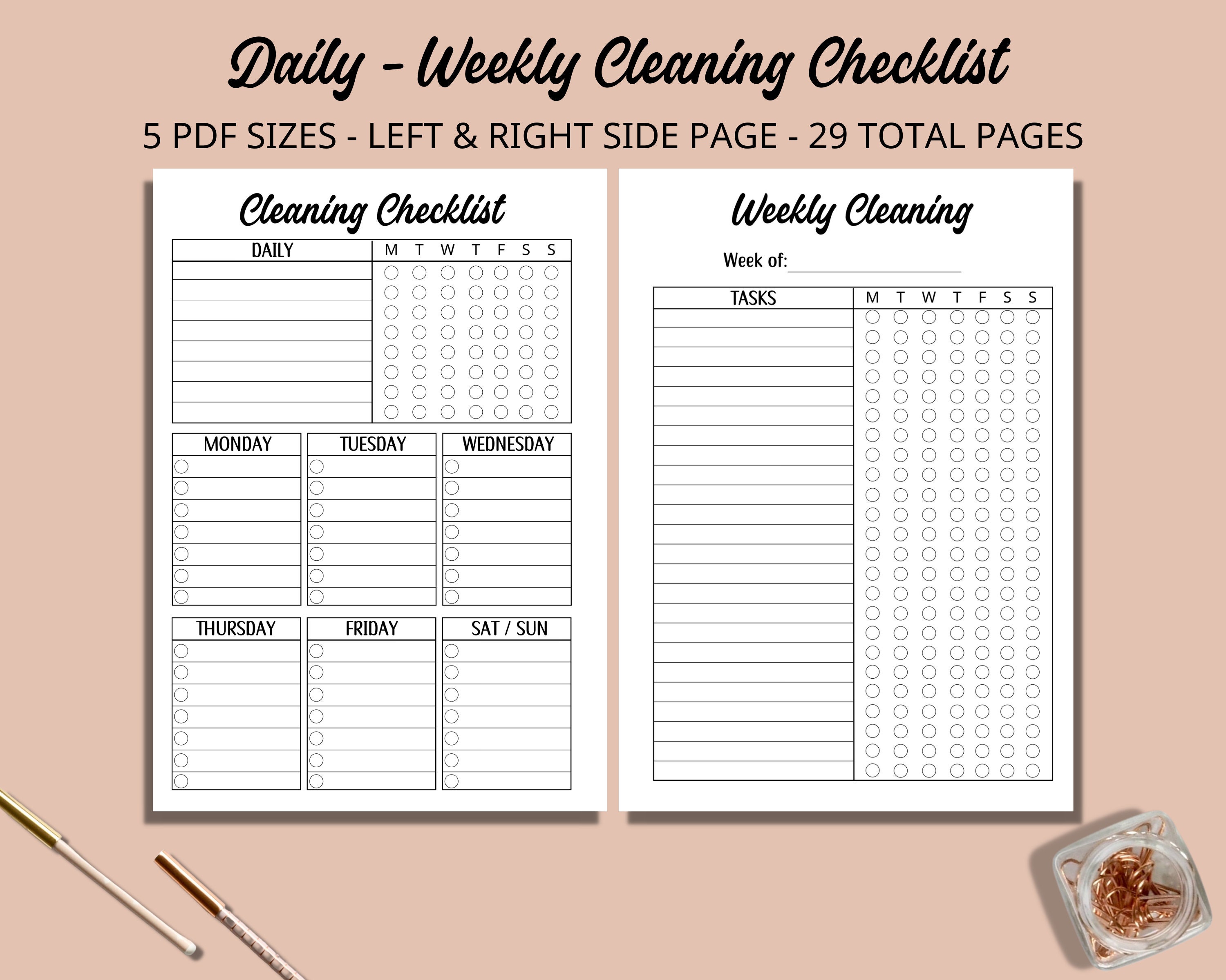 Cleaning Checklist,daily Cleaning Checklist,weekly Cleaning Checklist ...