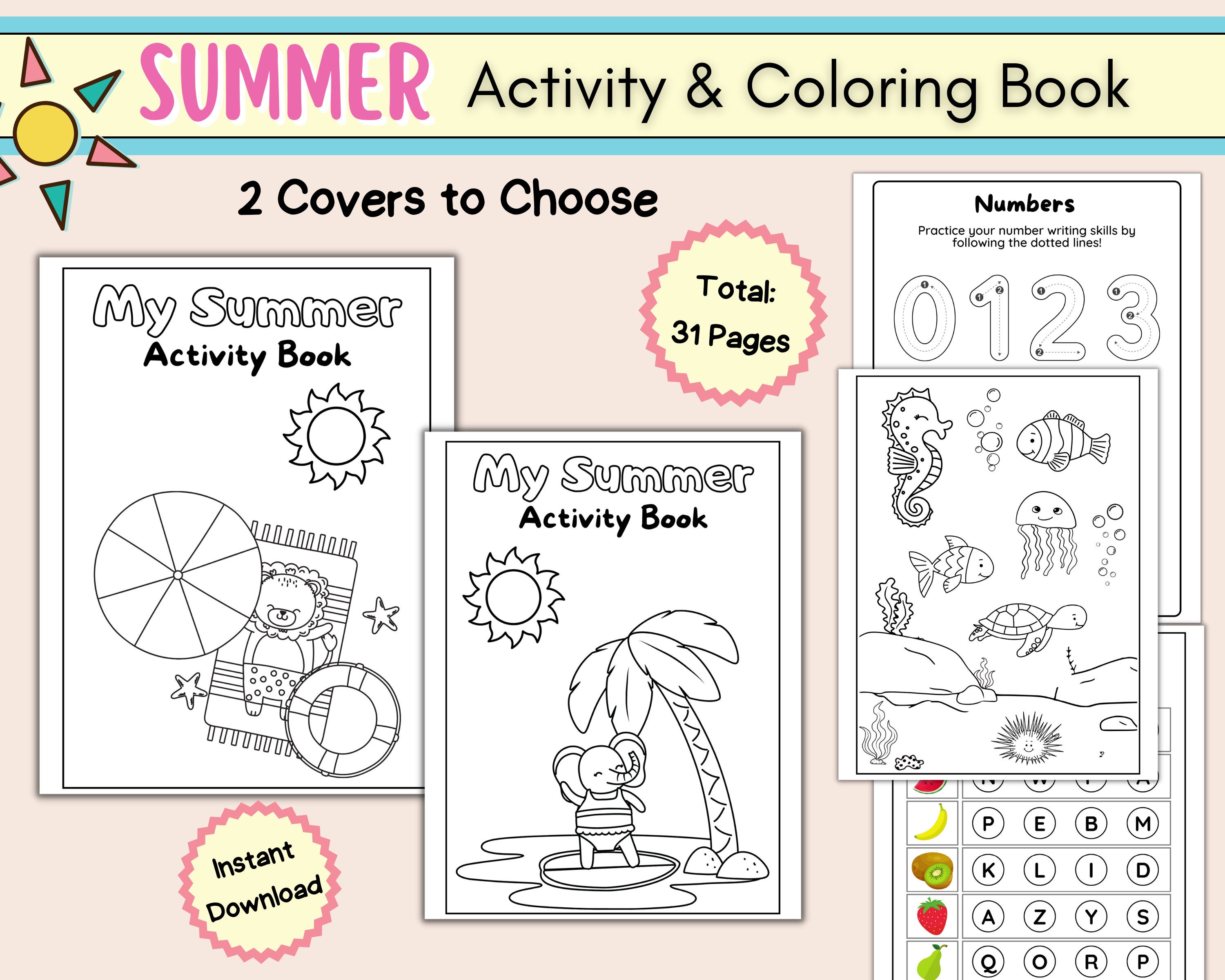 Summer Kids Activities, Summer Activity Book, Summer Activity Printable ...