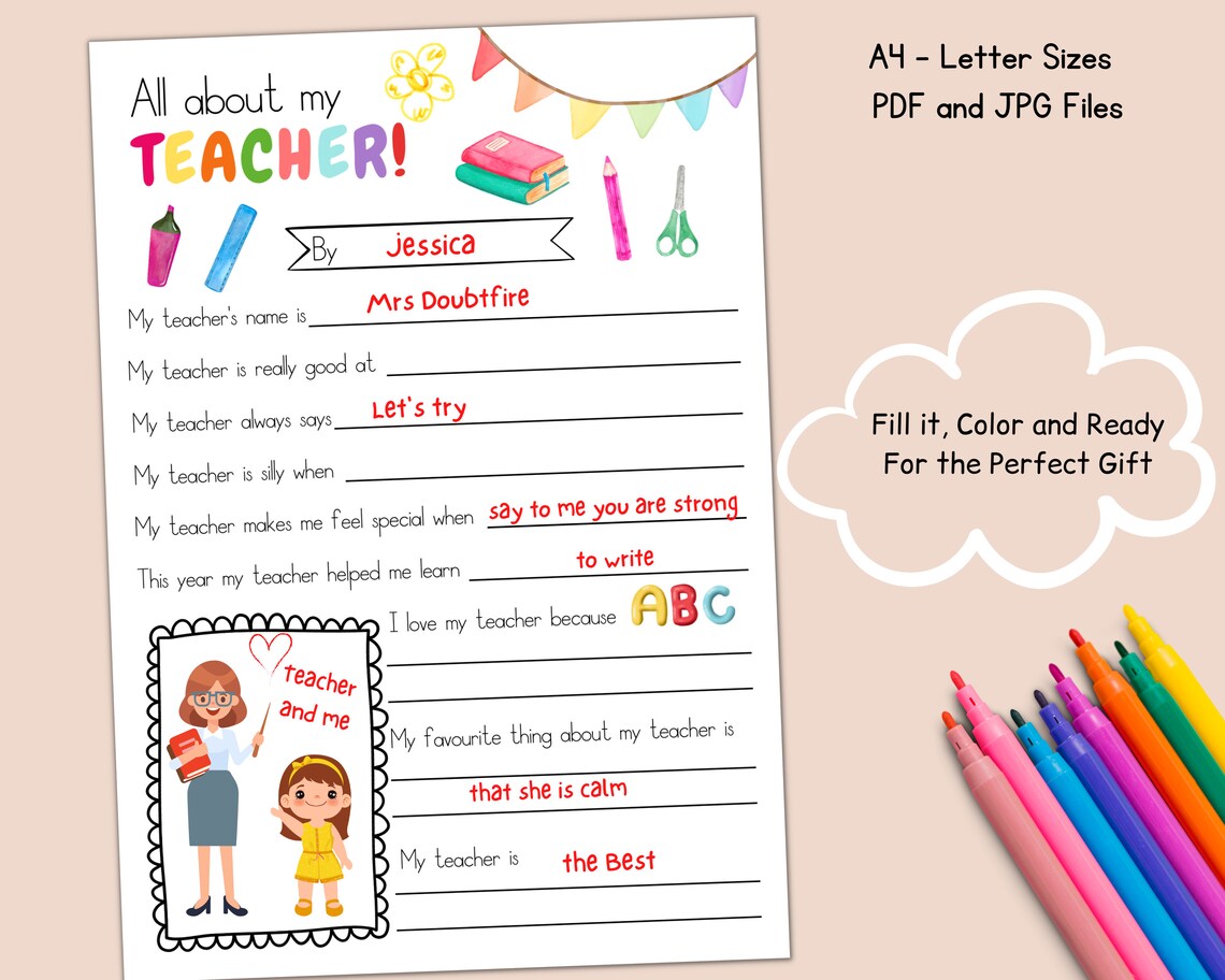 Teacher Appreciation Week Printable, All About My Teacher, Teacher ...