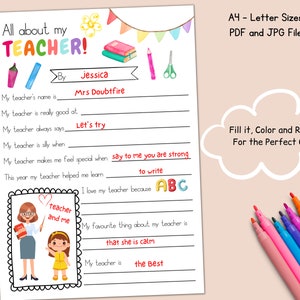 Teacher Appreciation Week Printable, All About My Teacher, Teacher ...