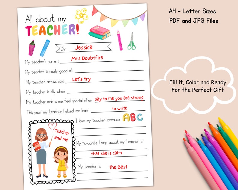 Teacher Appreciation Week Printable, All About My Teacher, Teacher ...