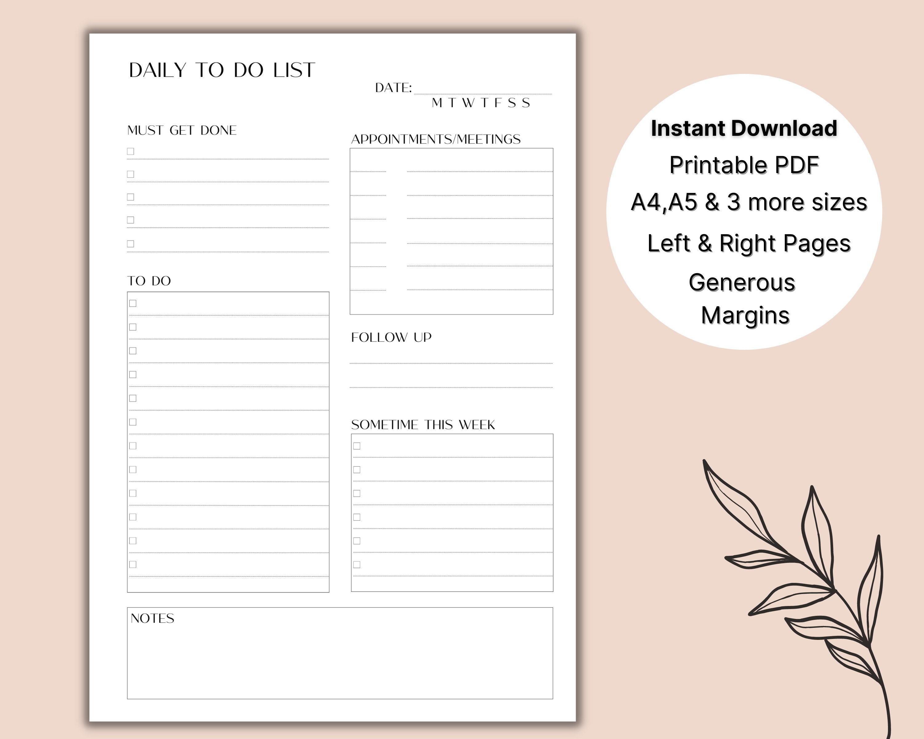 Minimalist Daily to Do List, Minimal Weekly to Do List, Daily-weekly ...