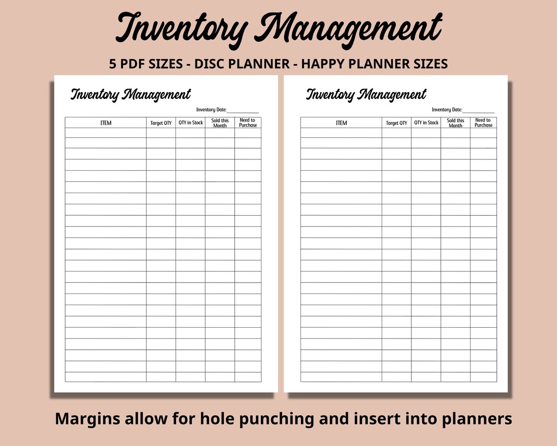 Inventory Management Printable Inventory Sheet Inventory List Product ...