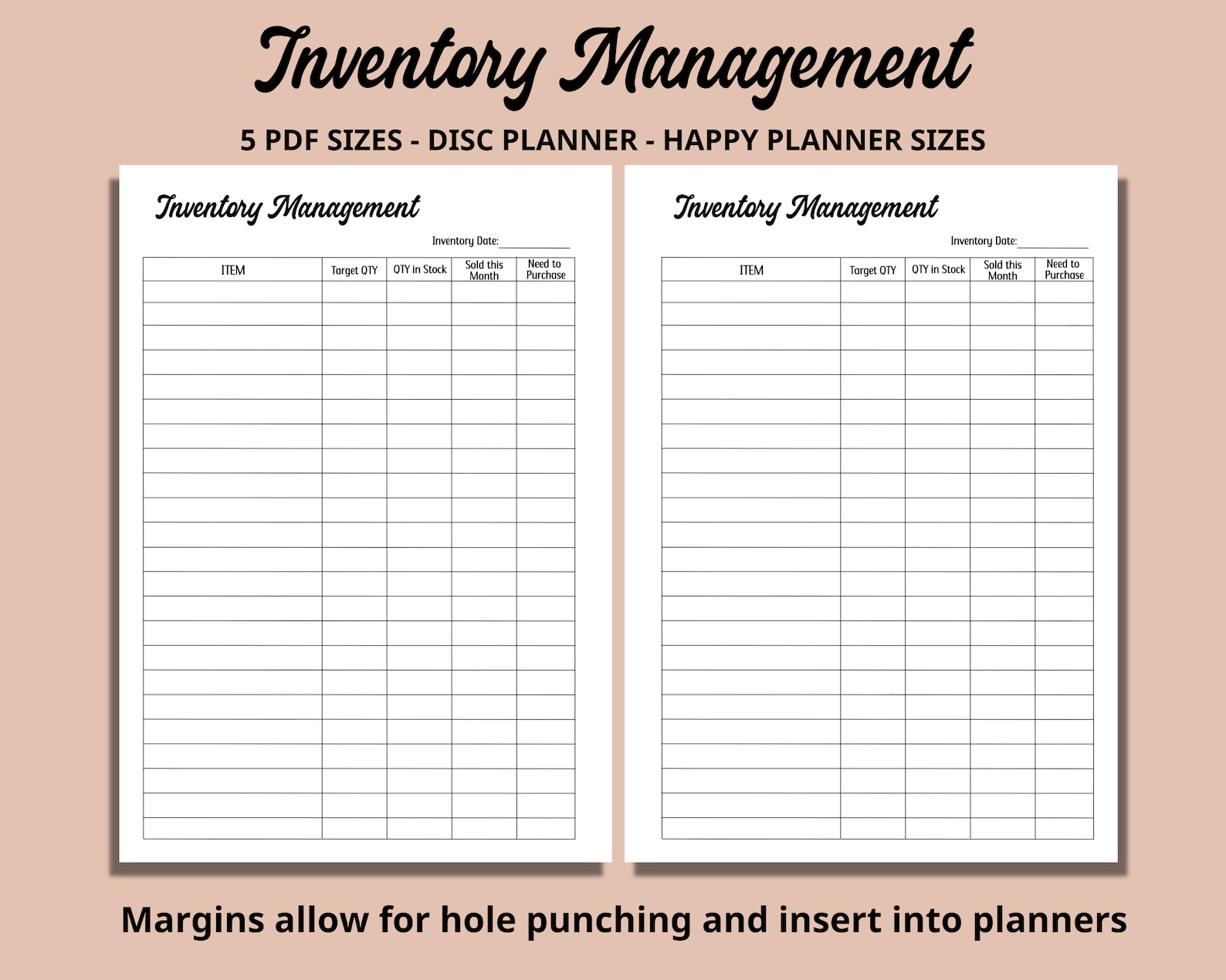 Inventory Management Printable Inventory Sheet Inventory List Product ...