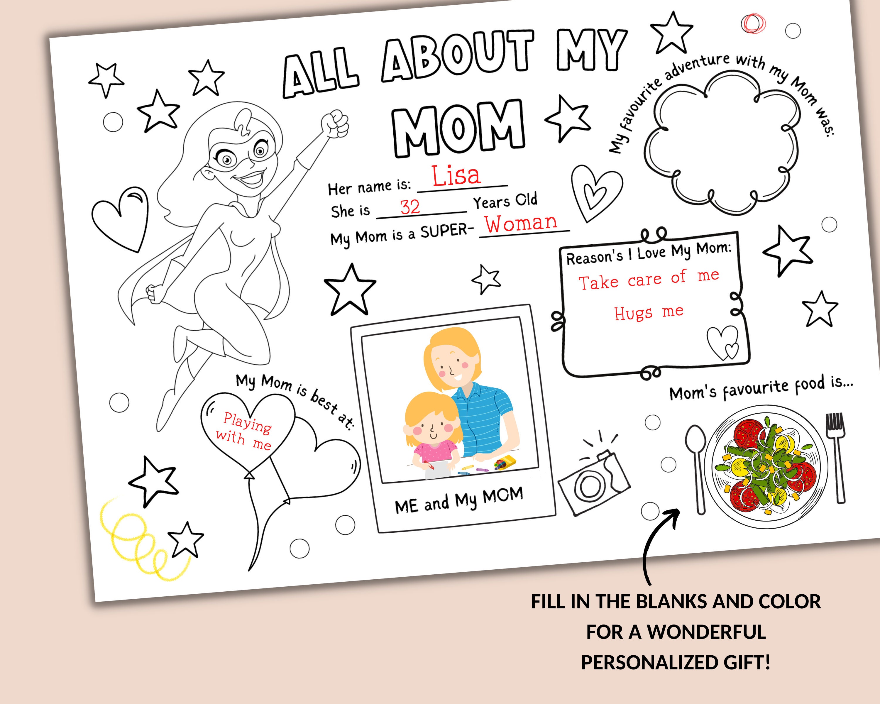 Mother's Day Craft, All About My Mum, Gift for Mom From Kids, Kids ...