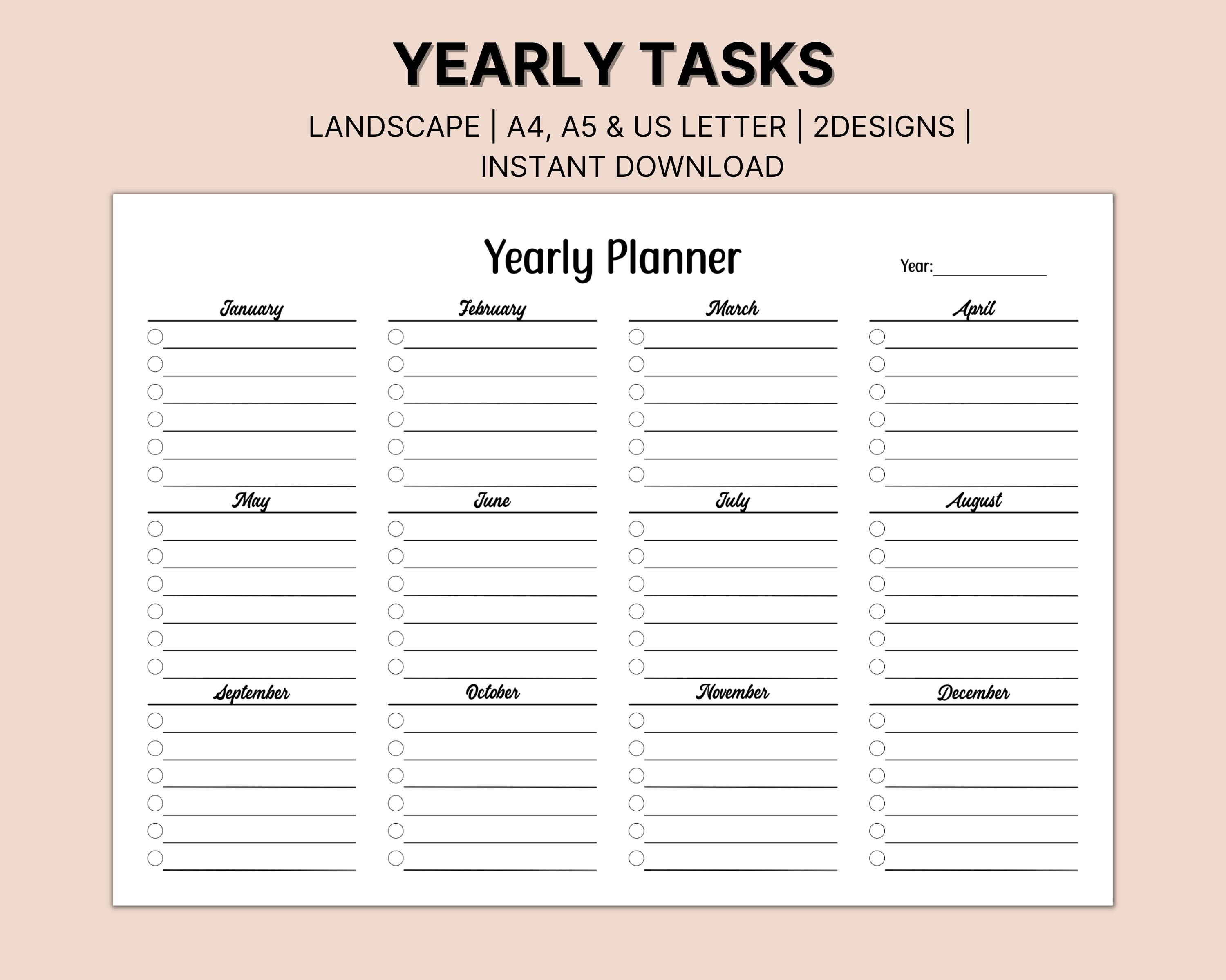 Minimalist Yearly Planner Landscape Printable Yearly Planner - Etsy