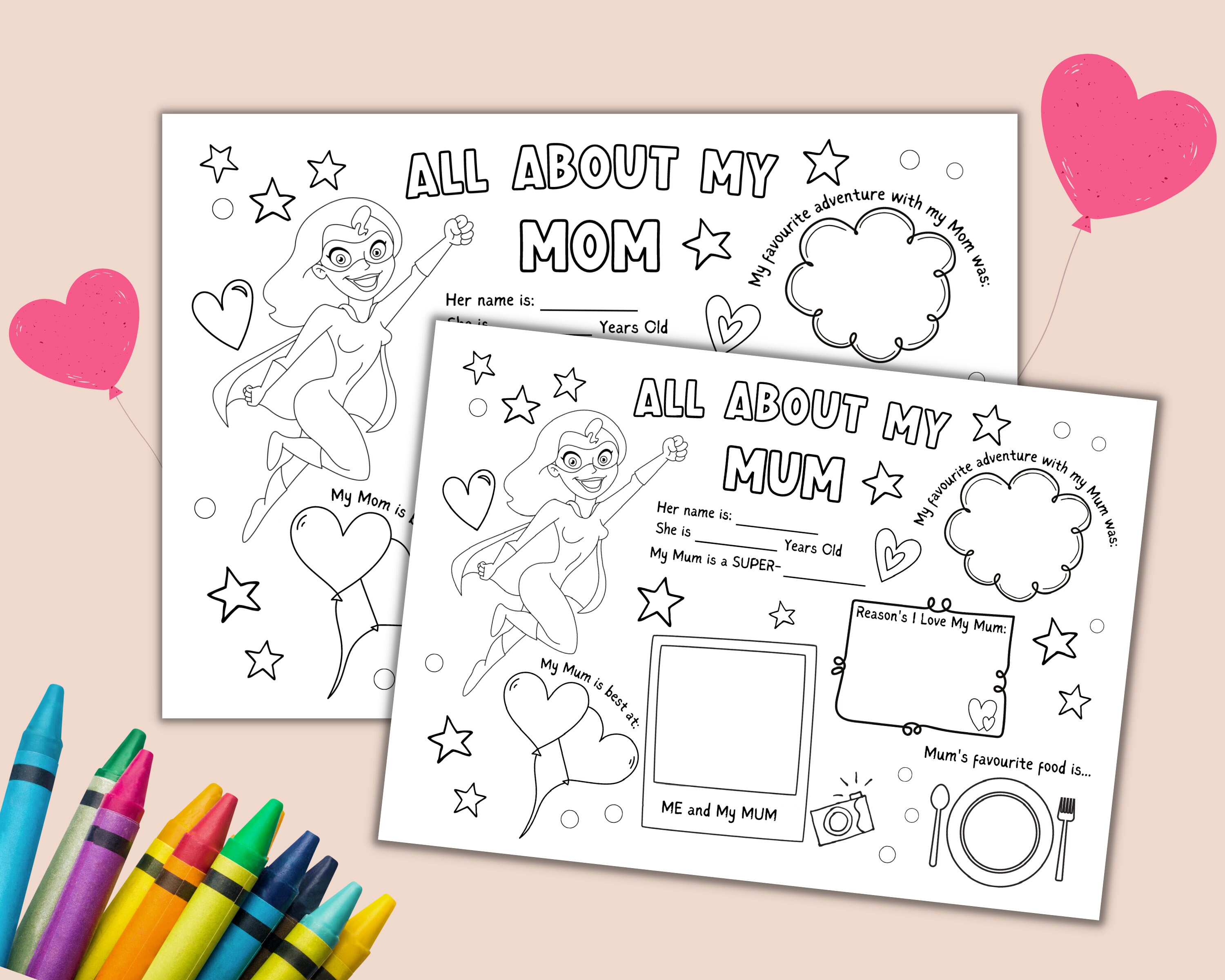 Mother's Day Craft, All About My Mum, Gift for Mom From Kids, Kids ...