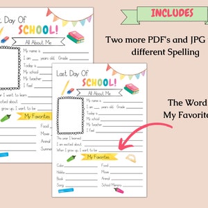 First and Last Day of School Printable, Back to School Questionnaire ...