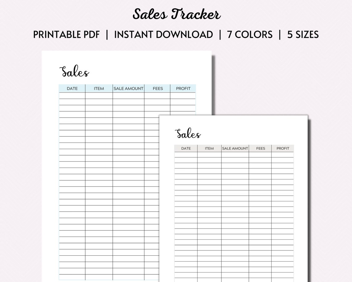 Printable Sales Tracker,sales Tracking,sales Page,sales Spreadsheet ...