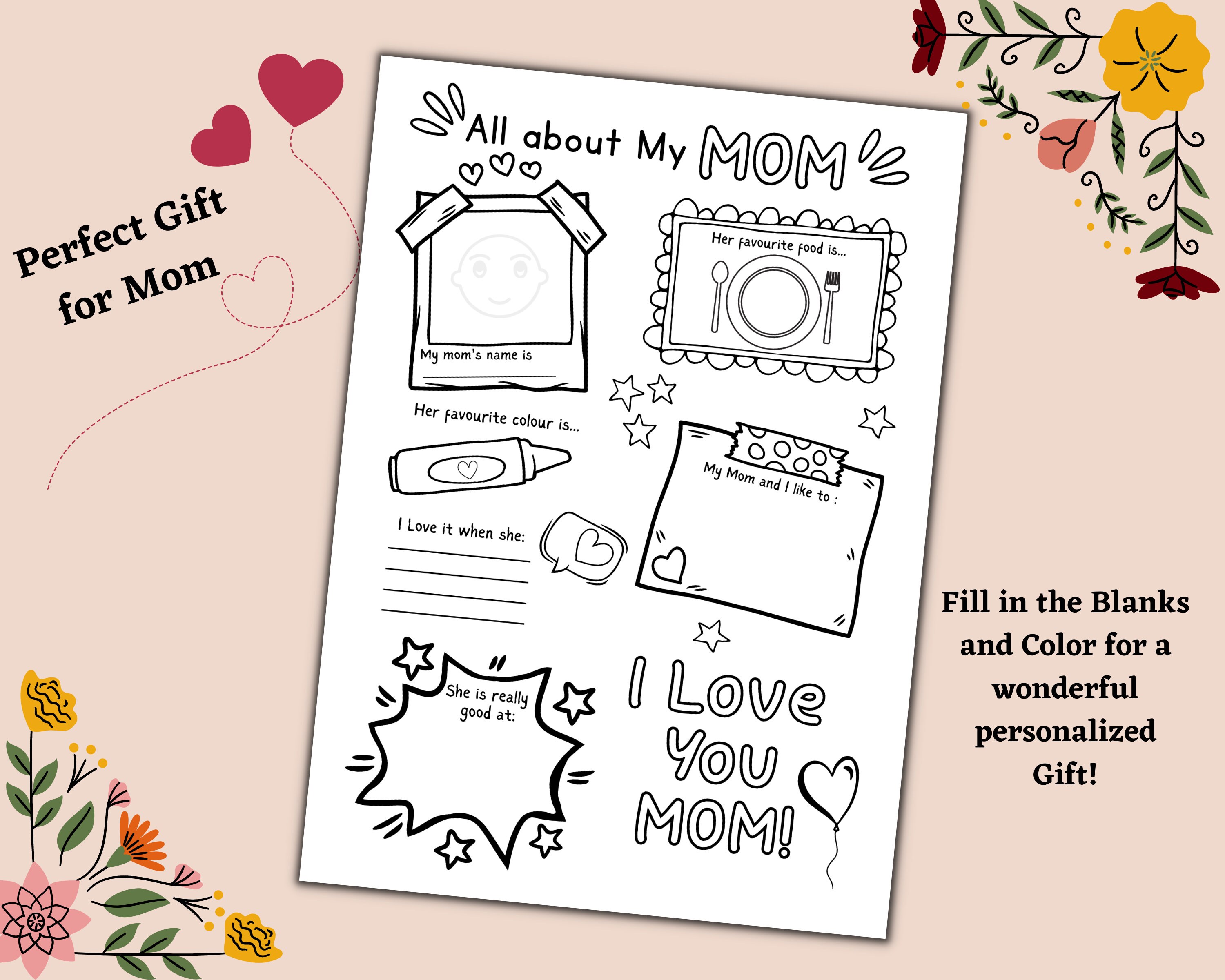 All About My Mom, Printable for Mothers Day, Mothers Day Coloring Page ...