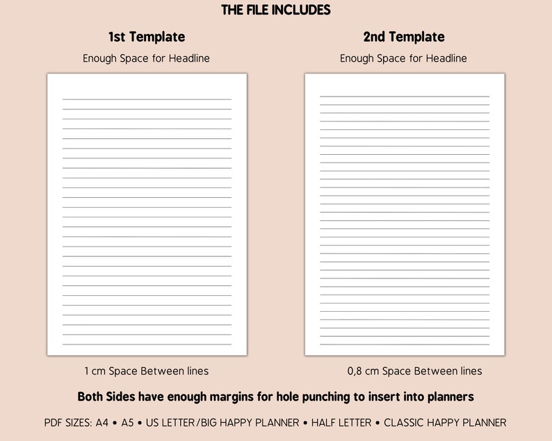 Printable Lined Paper Pdf,notebook Journal, Lined Paper Planner, Blank ...