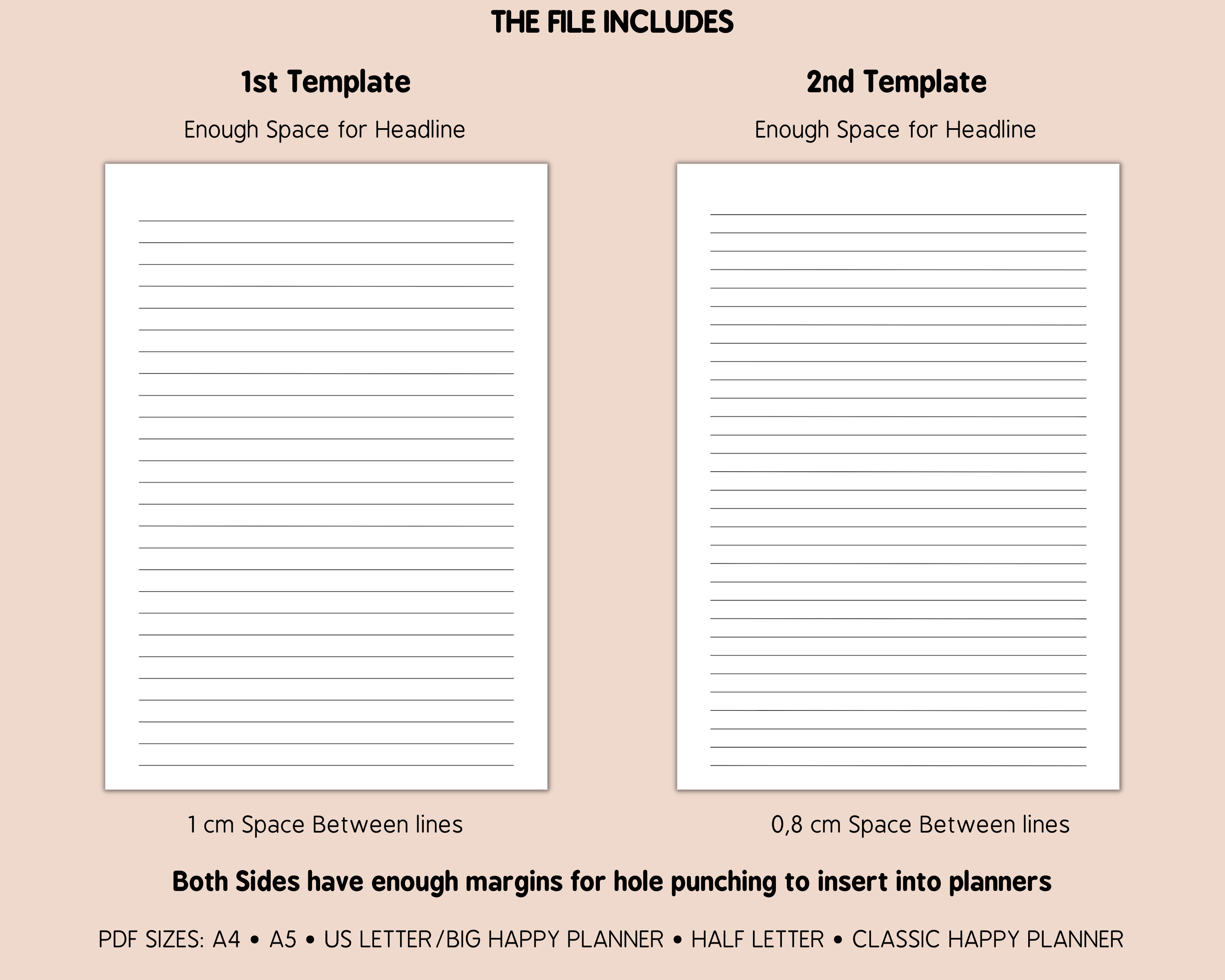 Printable Lined Paper Pdf,notebook Journal, Lined Paper Planner, Blank ...