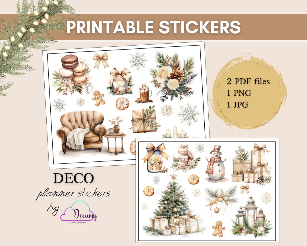 Winter Printable Stickers, Christmas Printable Stickers, White ...