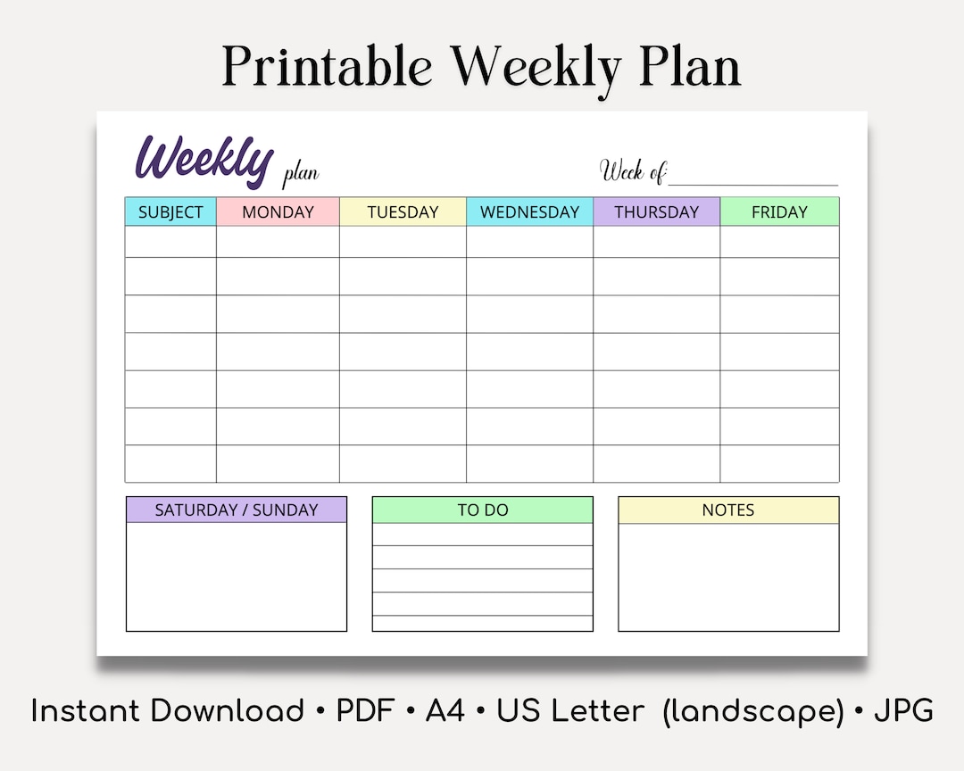 Printable Weekly Lesson Plan,weekly School Scedule,homeschool Planner ...