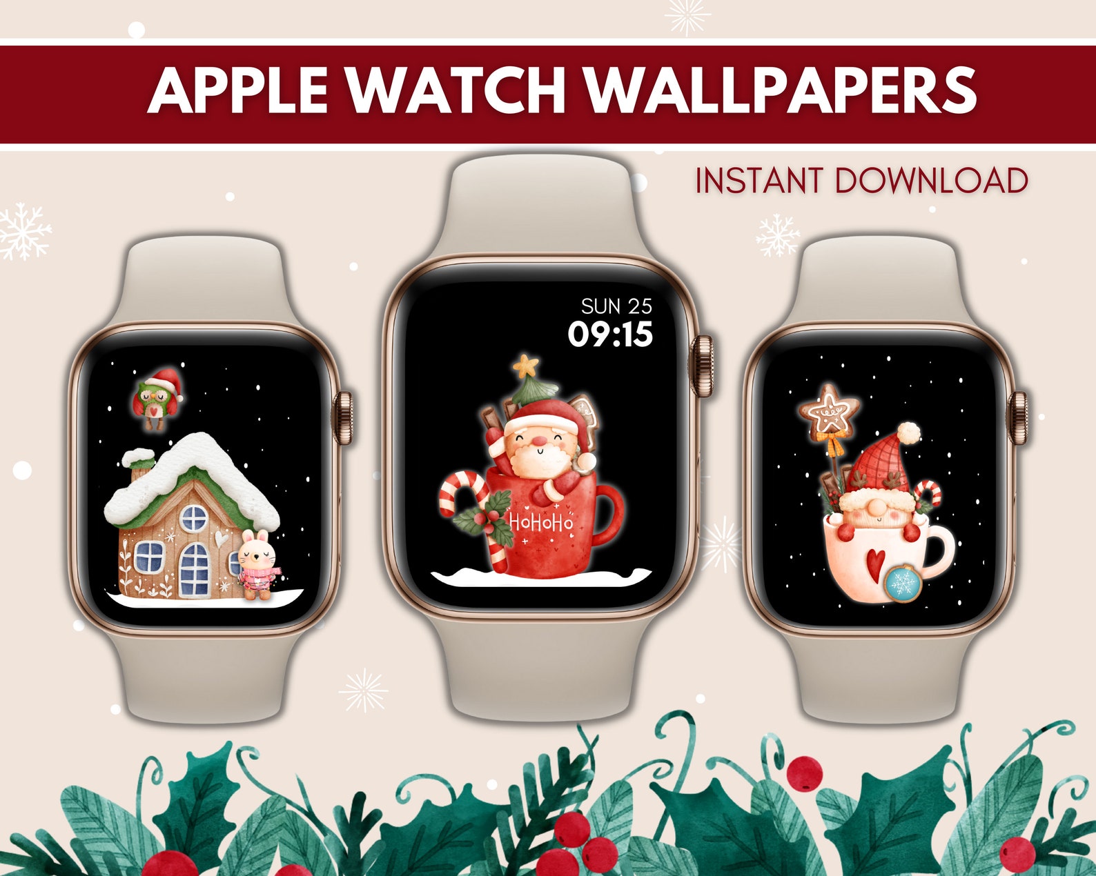 Apple Watch Wallpaper Christmas Wallpaper Set of 5 Christmas - Etsy