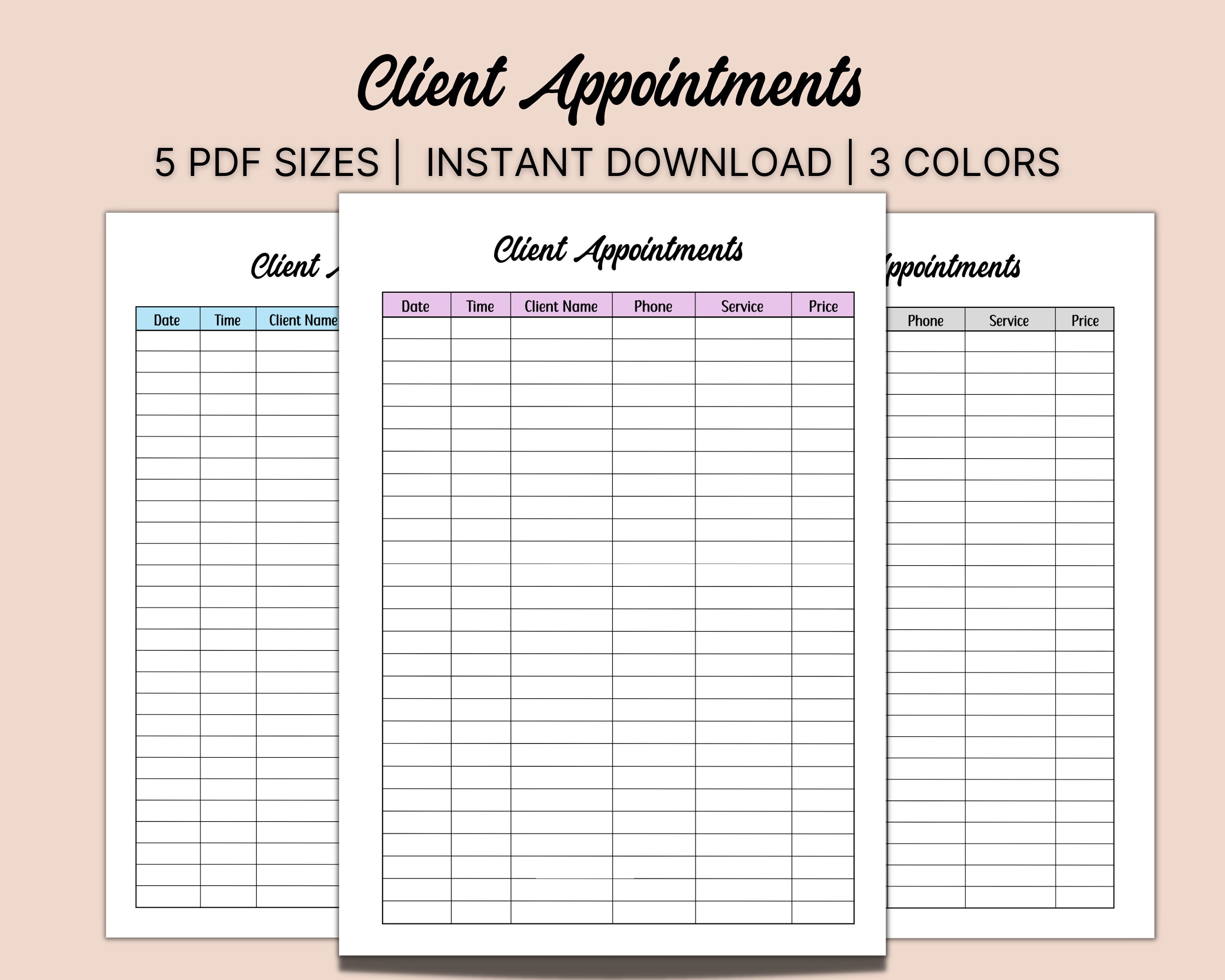 Tutoring Tracker Planner Inserts Printable Client Appointment Tracker ...