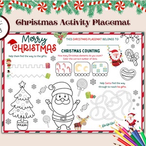Kid's Christmas Activity Sheet, Christmas Activity-coloring Placemat ...