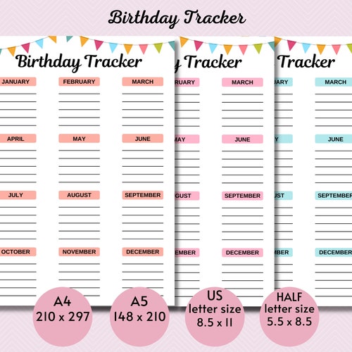 Printable Birthday Tracker Birthday Planner Birthday List - Etsy