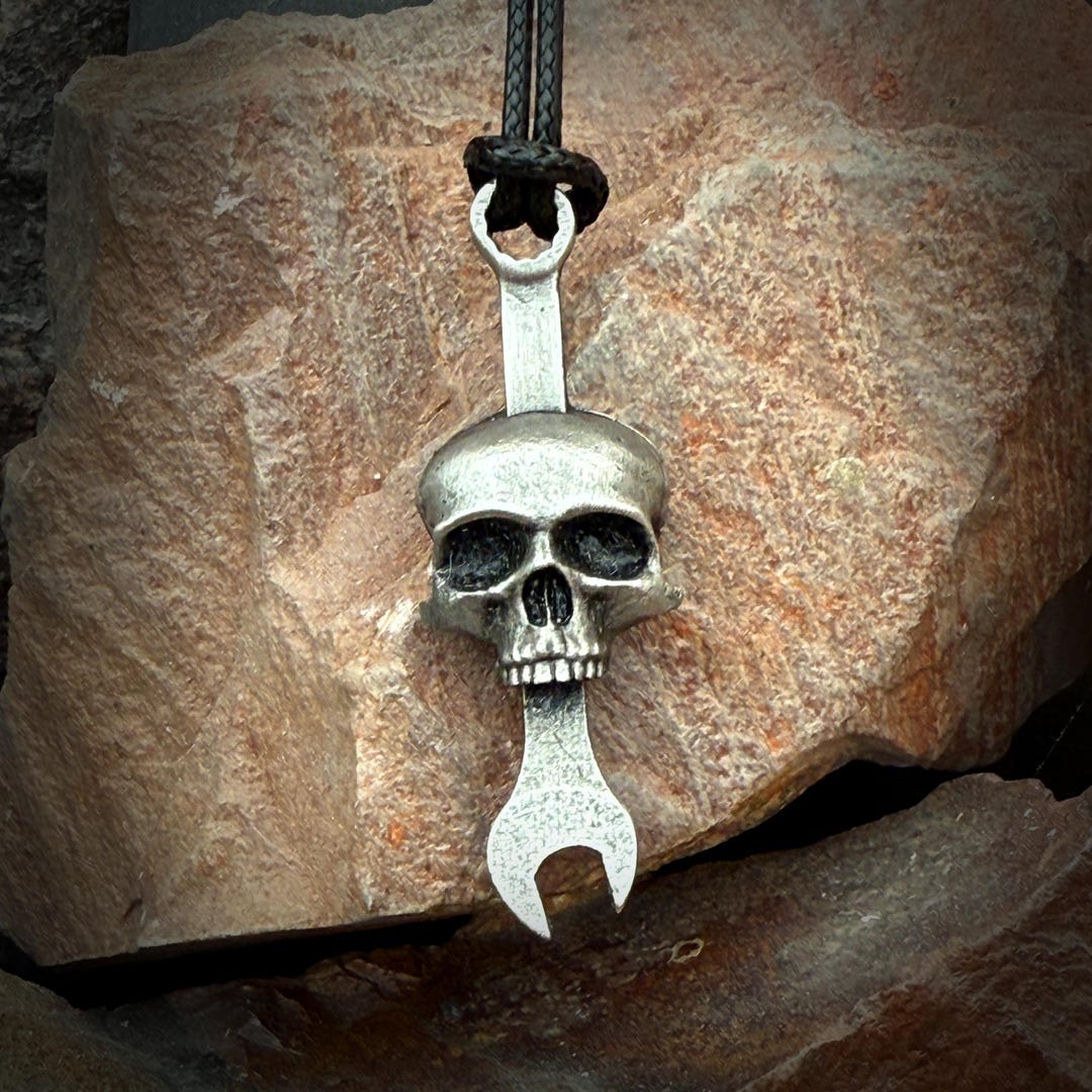 Pewter Skull and Spanner Pendant – 50mm Gothic Wrench Necklace ...