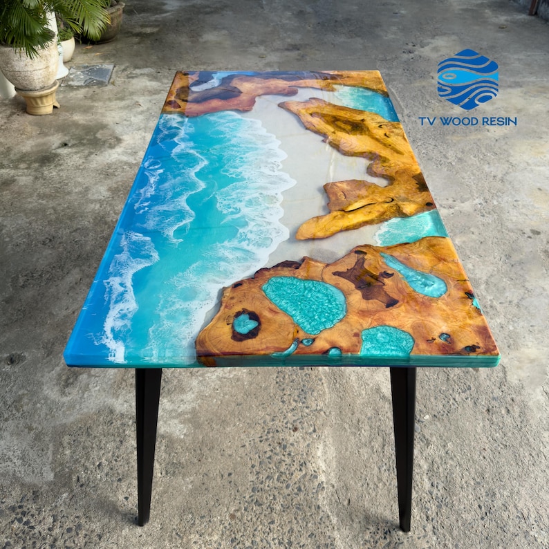 Ocean Resin Computer Desk, Blue Water View – Inspiring Workspace ...
