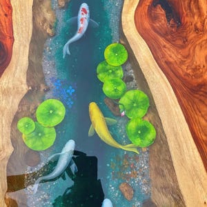 Luxury Koi Fish Epoxy Table – Handmade Resin River Dining Table ...