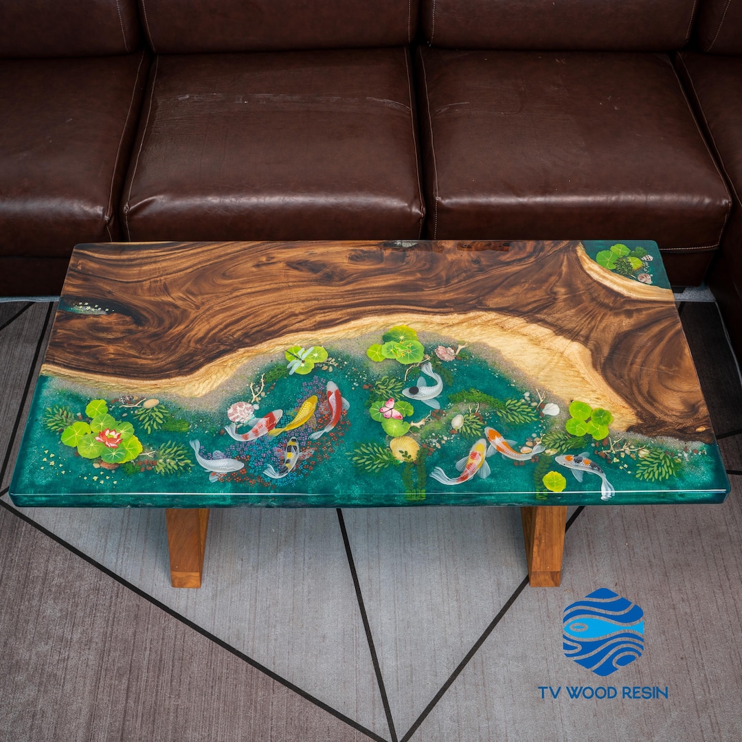 Entryway Table | Epoxy Resin Koi Fish | Handmade Wood Table | Unique ...