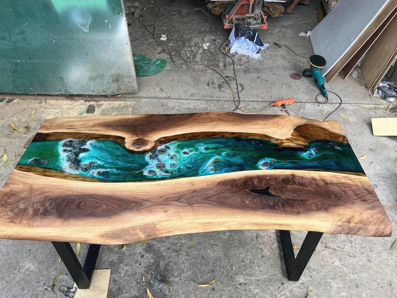 River Table : Waterfall Resin Ocean Table, Living Room Decor Live Edge ...