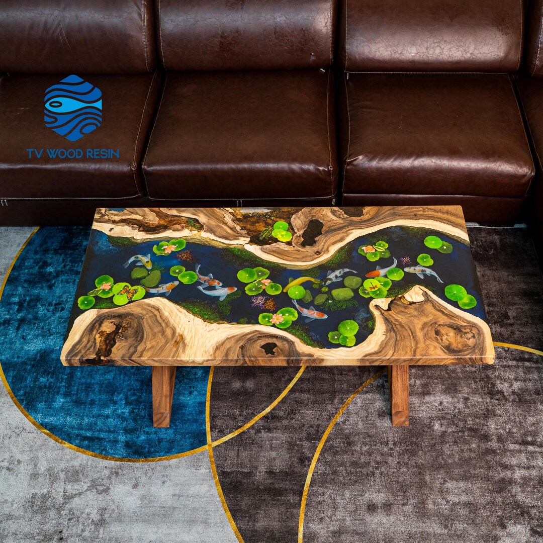 Koi Fish Resin Desk: Custom Handmade Epoxy Art Furniture - Exotic ...