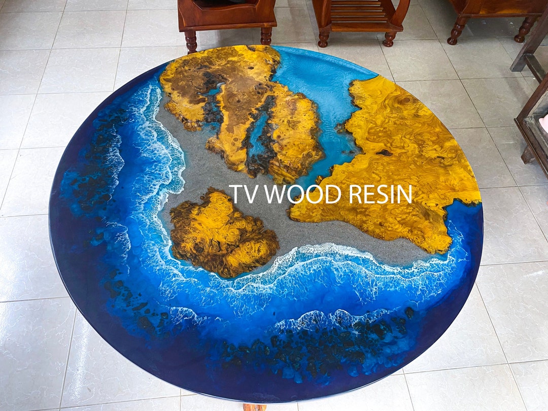 Round Table, Sea Waves Epoxy Table, Live Edge Table, Epoxy Ocean Table ...