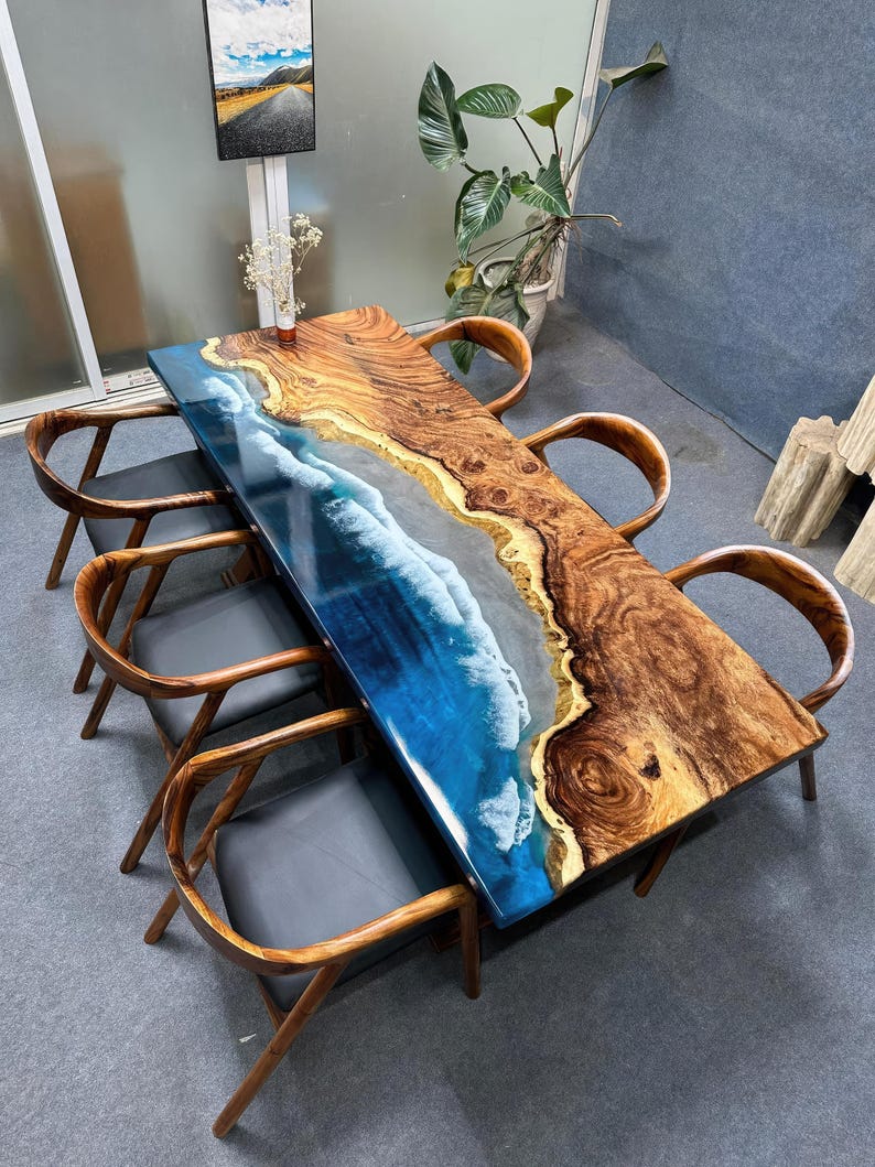 Handmade Ocean Epoxy Resin Table - Epoxy Beach Table, Layered Resin ...