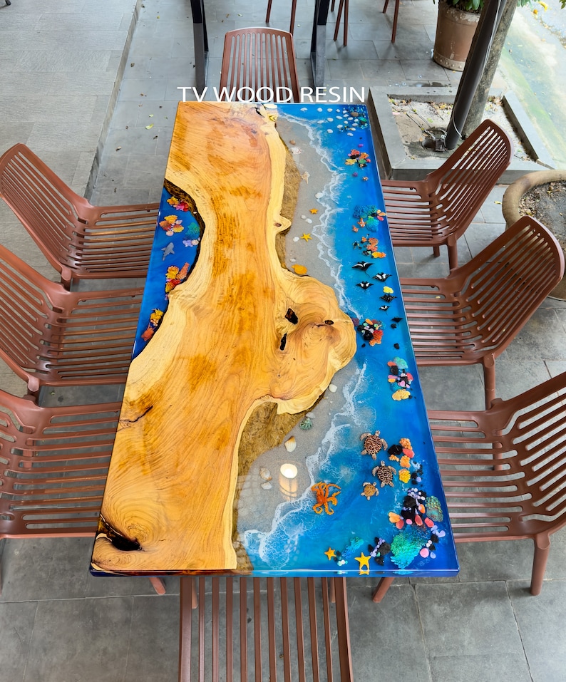 Ocean Epoxy Table Featuring Marine Life, Fully Customizable Design for ...