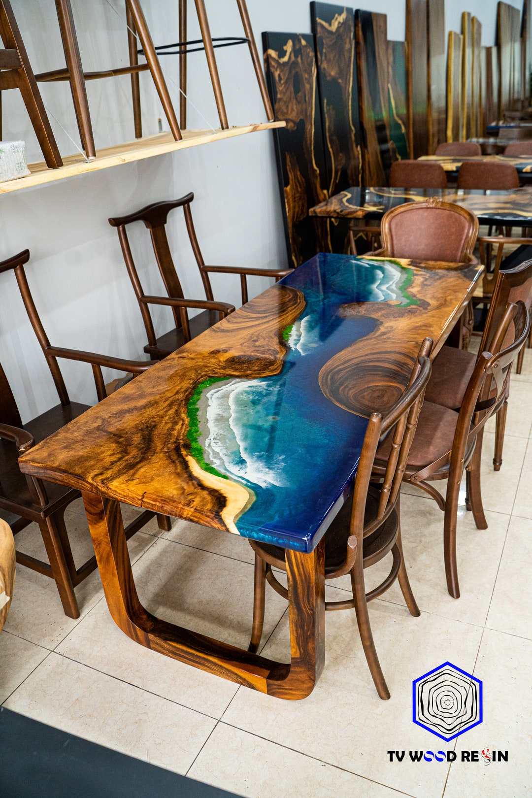 Customized Handmade Ocean Dining Table, Ocean Resin Epoxy Table, Live ...