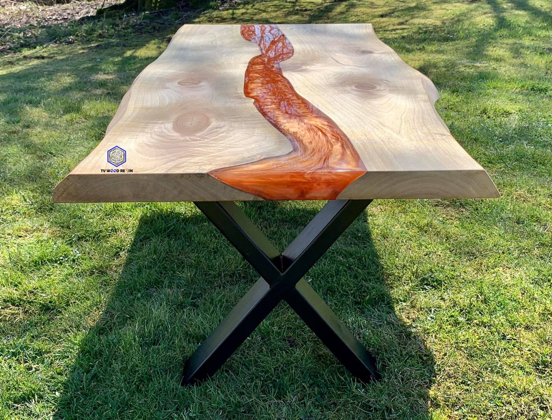 Personalized Red Copper Epoxy River Table, Custom Live Edge Epoxy Resin ...
