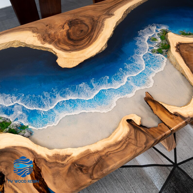 Epoxy Resin Ocean Desk, Exotic Wood, Seashell Decor - Etsy
