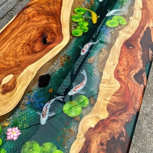 Luxury Koi Fish Epoxy Table – Handmade Resin River Dining Table ...