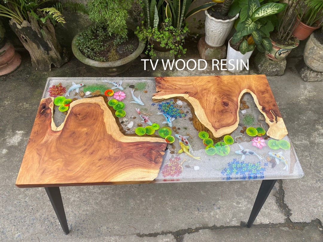 Koi Fish Painting Resin Table. Luxury Epoxy Resin Dining and Coffee ...