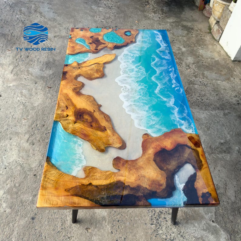 Ocean Resin Computer Desk, Blue Water View – Inspiring Workspace ...