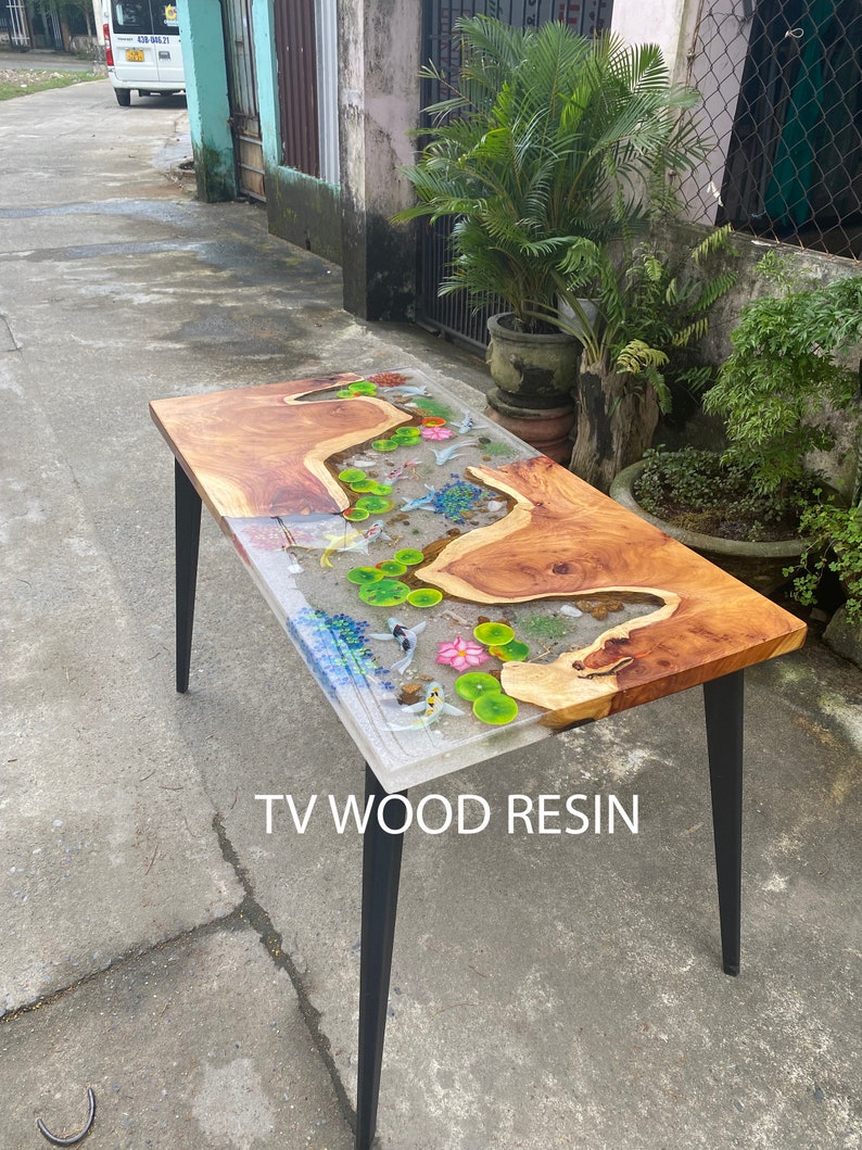 Koi Fish Painting Resin Table. Luxury Epoxy Resin Dining and - Etsy