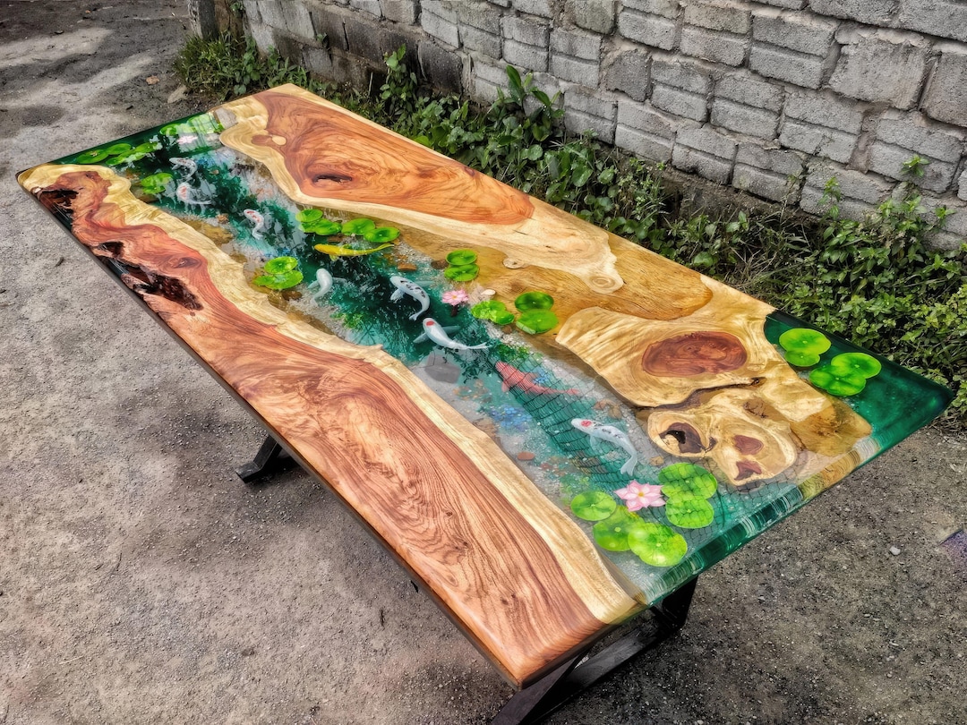 Luxury Koi Fish Epoxy Table – Handmade Resin River Dining Table ...