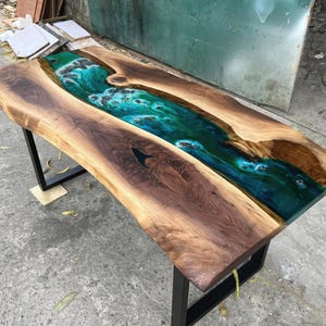 River Table : Waterfall Resin Ocean Table, Living Room Decor Live Edge ...