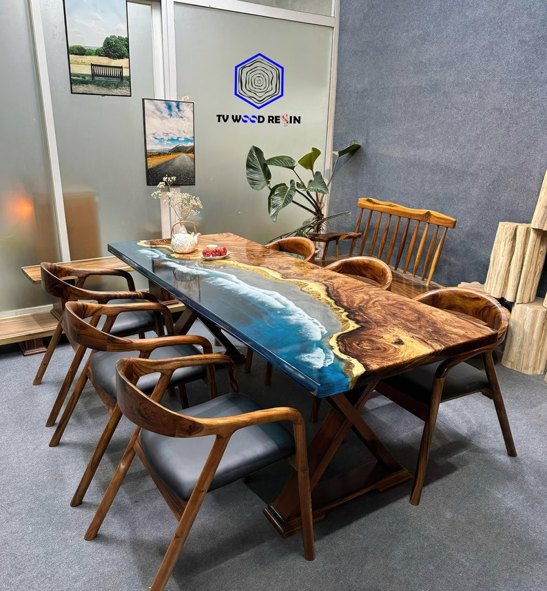 Handmade Ocean Epoxy Resin Table - Epoxy Beach Table, Layered Resin ...