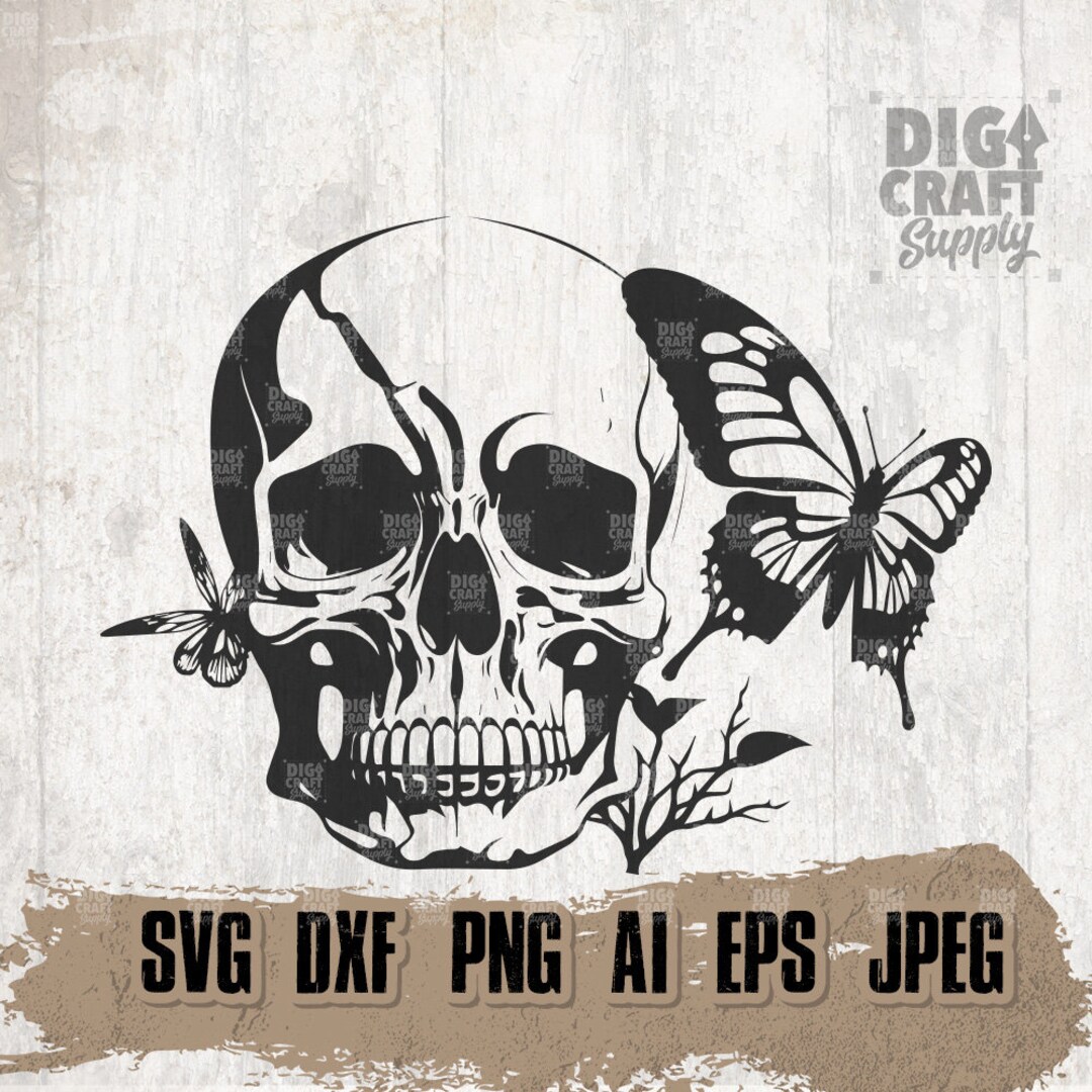 Skull Butterfly Svg, Human Head Stencil, Death Shirt Png, Flying ...