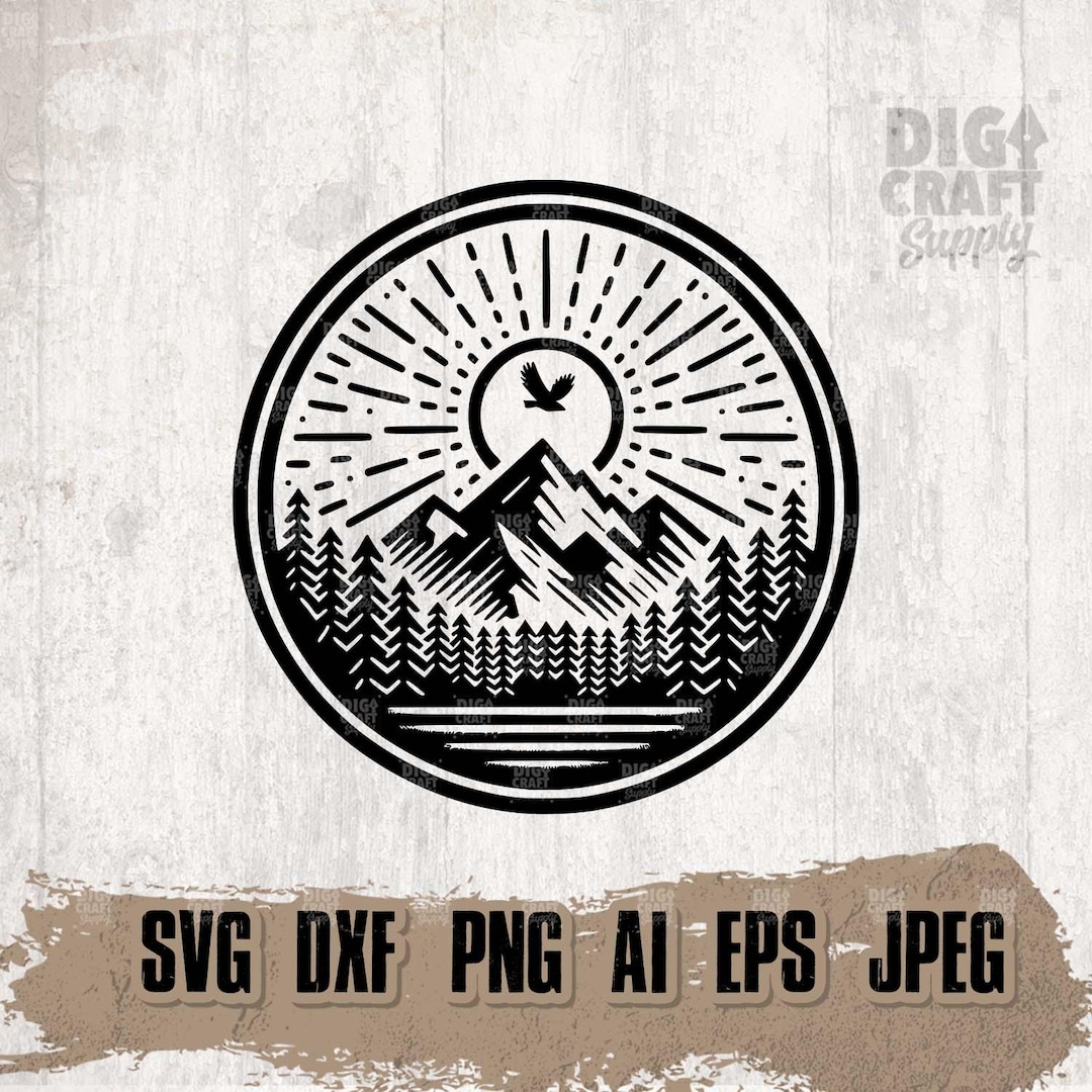 Mountain Nature Svg | Mountain Scene Clipart | Camping Stencil | Nature ...