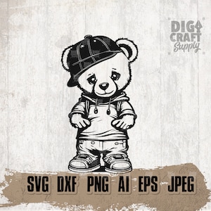 Hip Hop Teddy Svg, Hippie Bear Clipart, Gangster Brown Grizzly Dxf ...