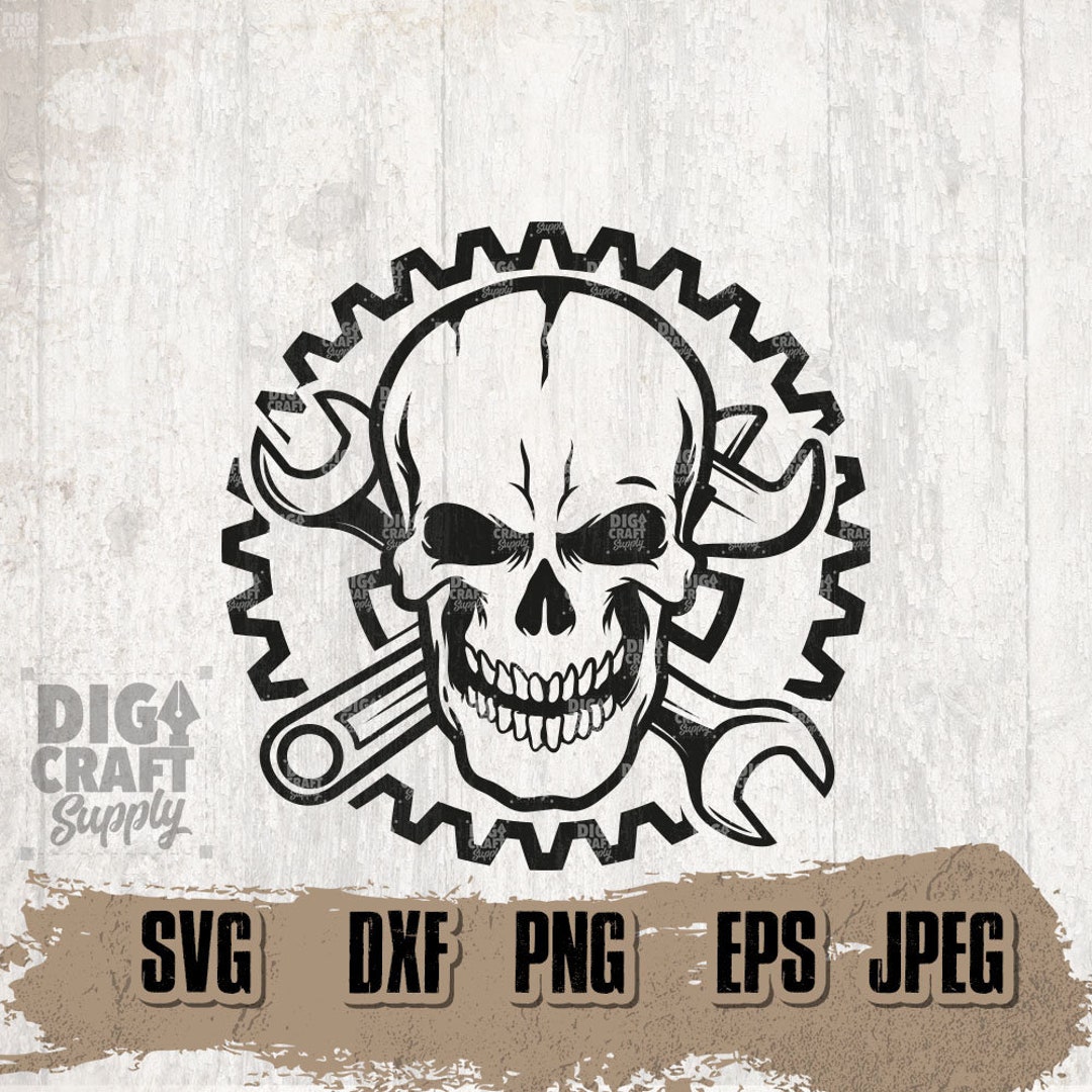 Mechanic Skull #2 Digital Files, Mechanic Svg, Mechanic Png, Skull Svg ...