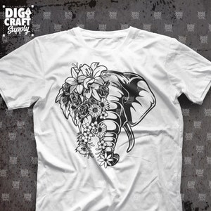 Elephant Floral Svg | Flower Animal Clipart | Cute Safarilife Stencil ...