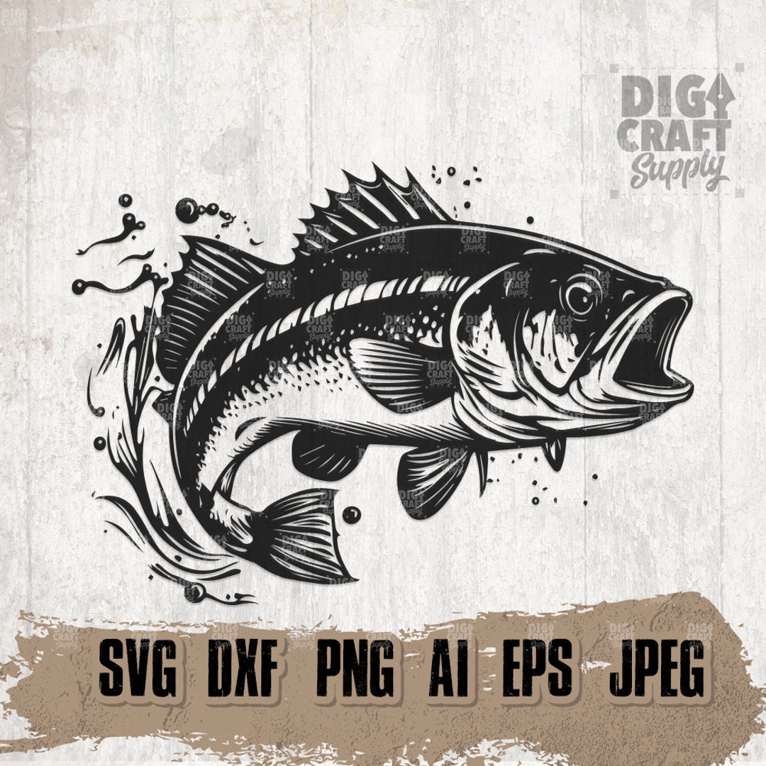 Bass Fish Svg, Bassfish Cutfile, Lake Fishing Clipart, River Angling ...