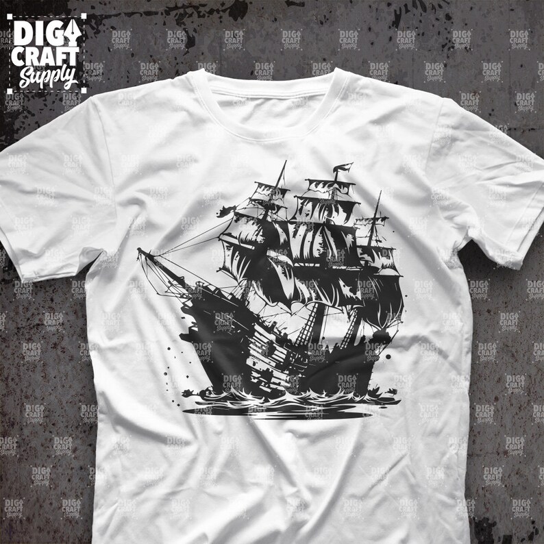 Pirate Ship Svg Black Big Boat Cutfile Bad Captain Stencil - Etsy